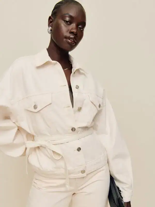 Reformation Luna Belted Denim Jacket In Fior Di Latte - 50% Off